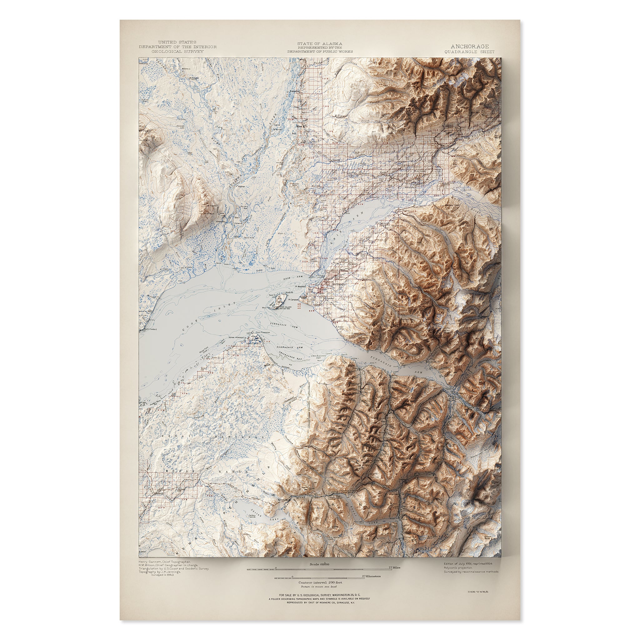 Elevation Map of Anchorage, AK | 1951 Vintage – East Of Nowhere