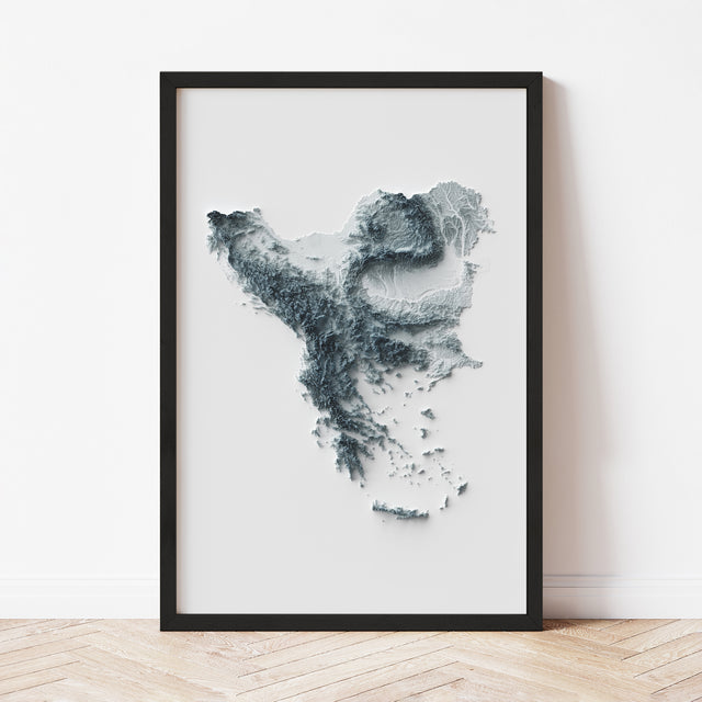 Balkan Peninsula Minimalist Relief Map – East Of Nowhere
