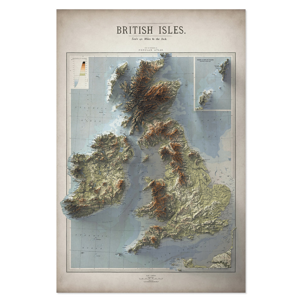 Elevation Map of British Isles | 1922 Vintage – East Of Nowhere