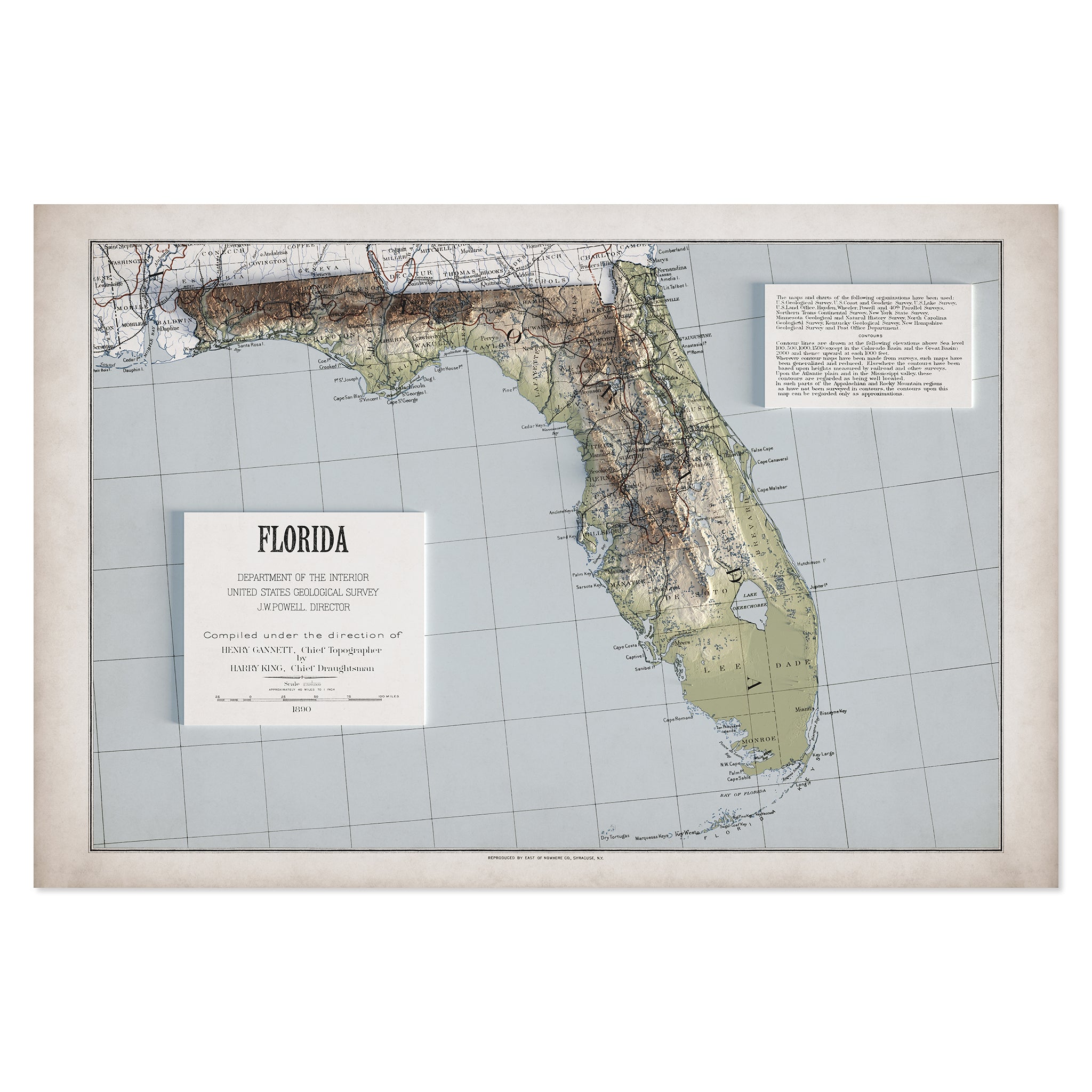 Elevation Map of Florida | 1890 Vintage – East Of Nowhere
