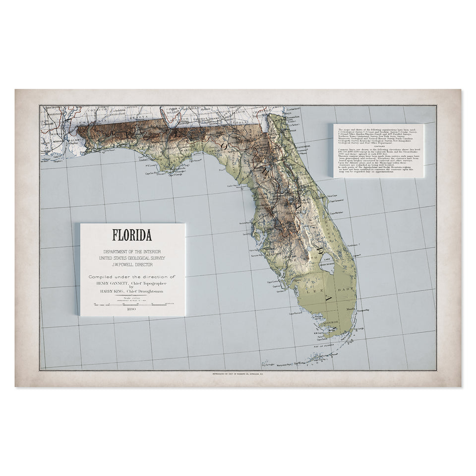 Elevation Map of Florida | 1890 Vintage – East Of Nowhere